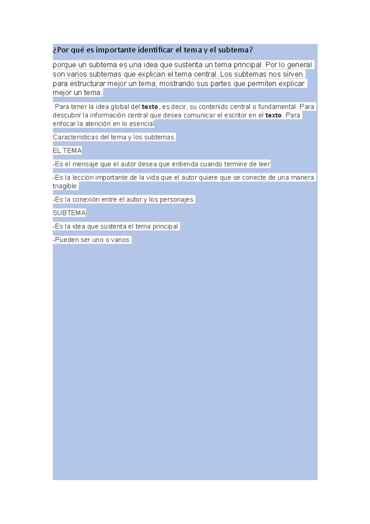 Por qué es importante identificar el tema y el subtema - Por lo general ...