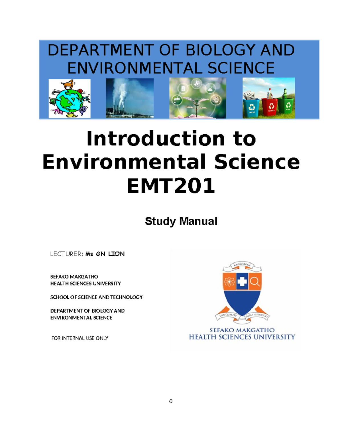 Environmental science - DEPARTMENT OF BIOLOGY AND ENVIRONMENTAL SCIENCE ...