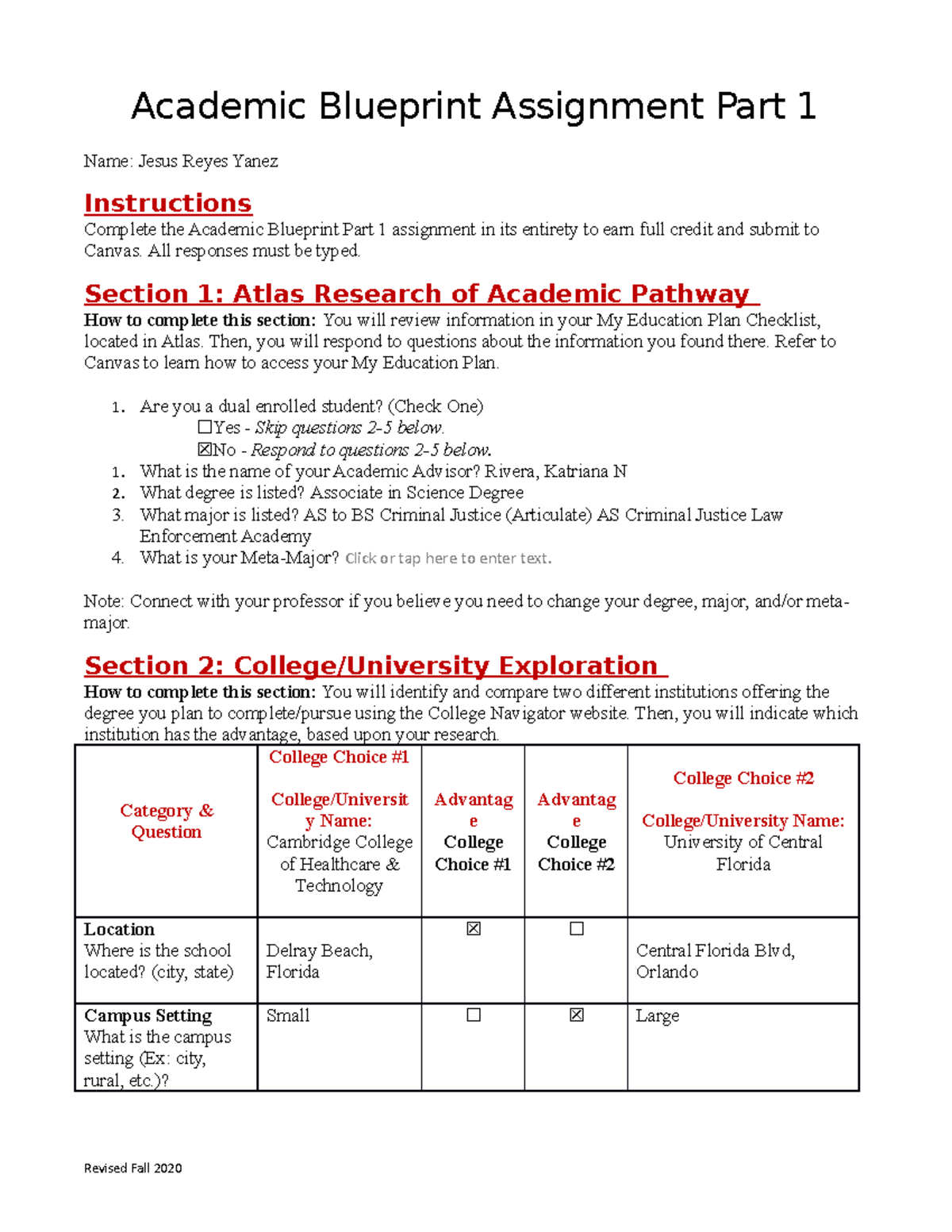 Academic Blueprint Part 1 Rev FA 20 - Academic Blueprint Assignment ...