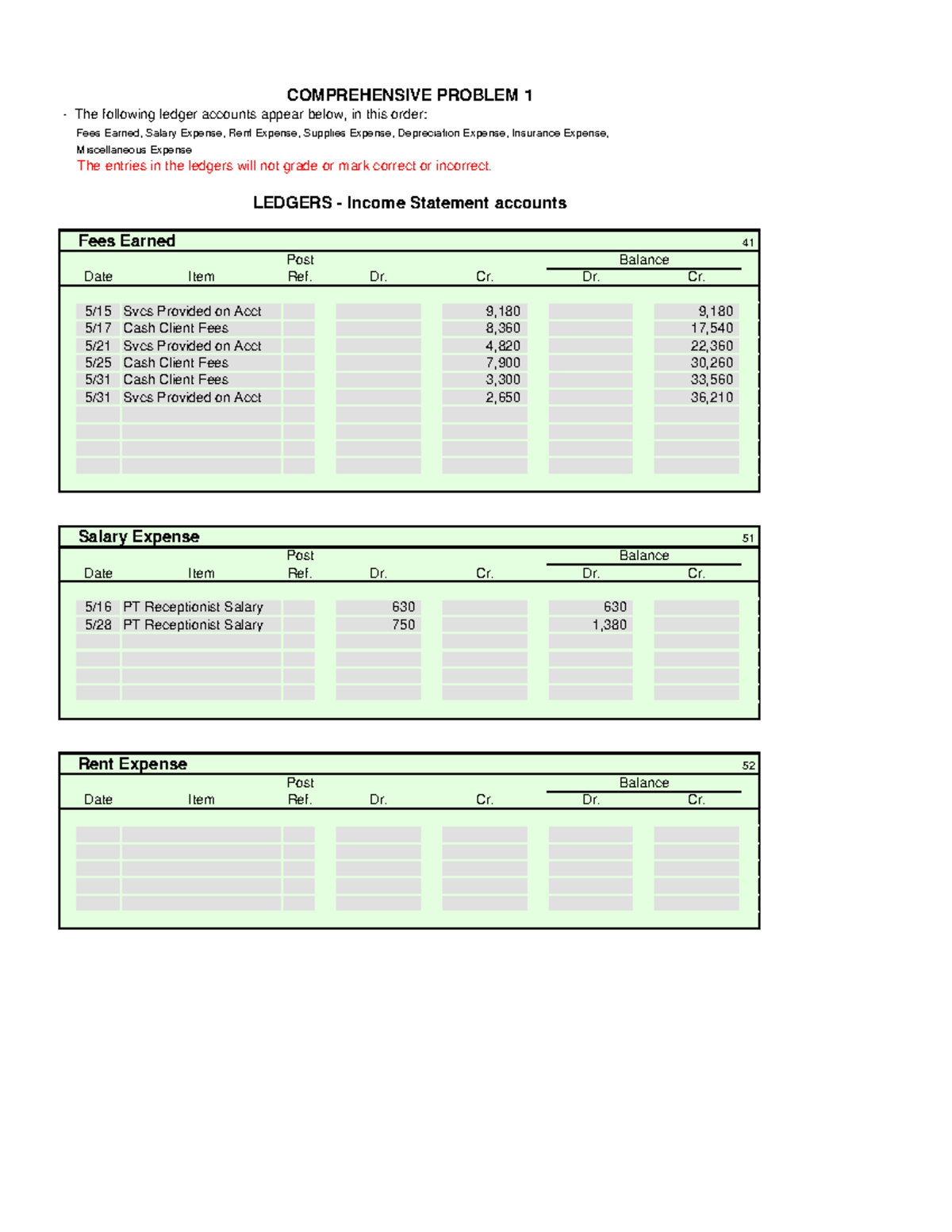 ACC 201 Company Accounting Workbook Comprehensive Problem 1 - The following ledger accounts ...