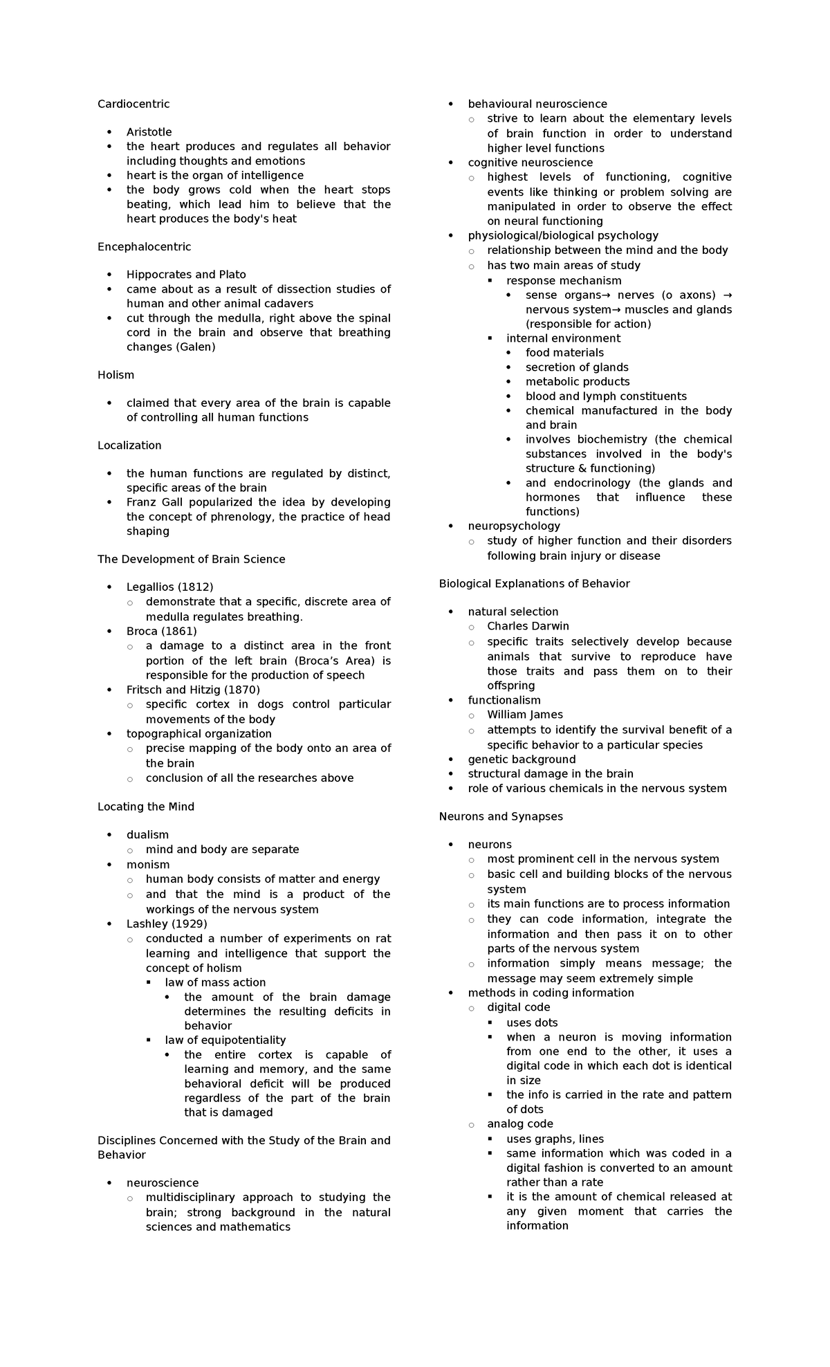 Physio bio psych - lecture notes for everyone yayy - Cardiocentric ...