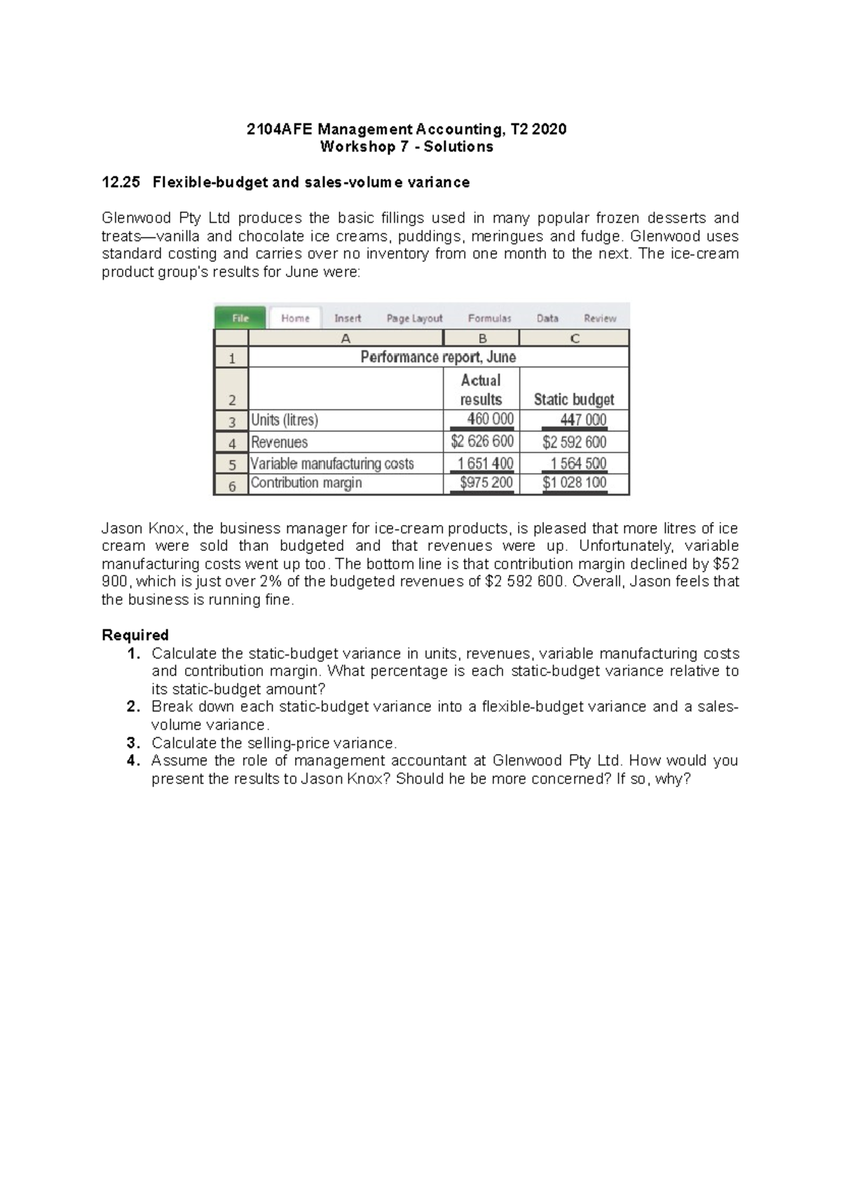 2104AFE Workshop 7 - Solutions(2) - 2104AFE Management Accounting, T2 ...