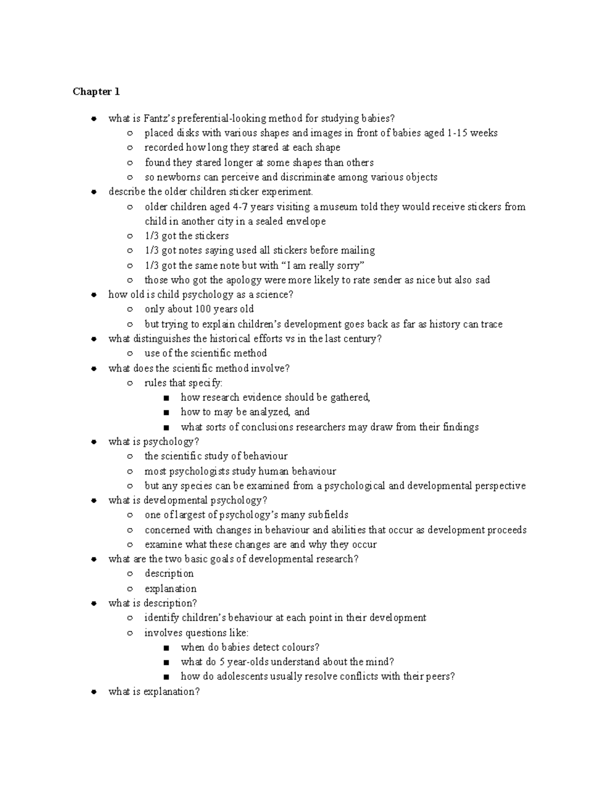 PSY2105 Chapter 1 Notes - Chapter 1 what is Fantz’s preferential ...