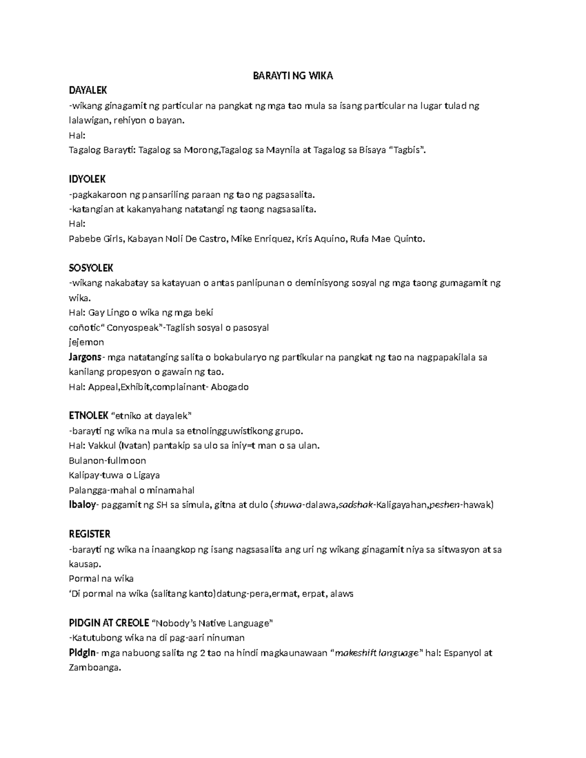 Barayti-NG-WIKA - Barayti ng wika - BARAYTI NG WIKA DAYALEK -wikang ...