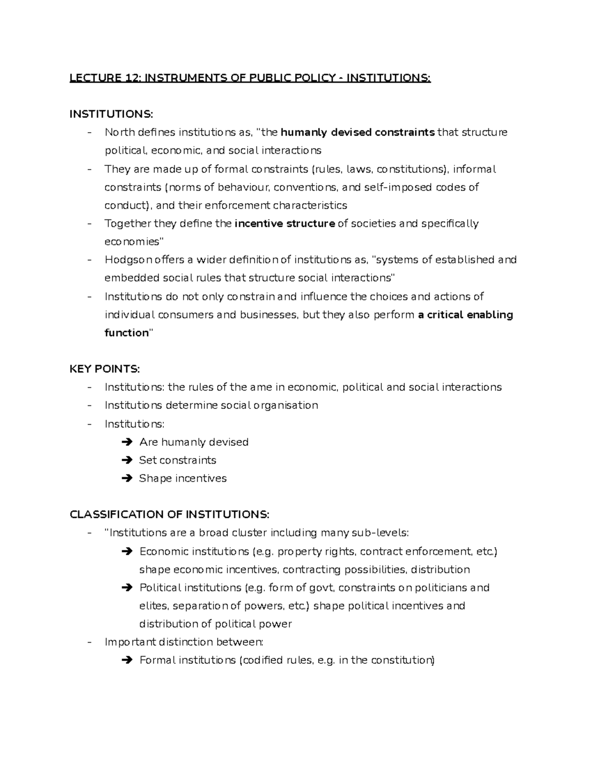 Lecture 12 - Instruments of Public Policy - Institutions - LECTURE 12 ...