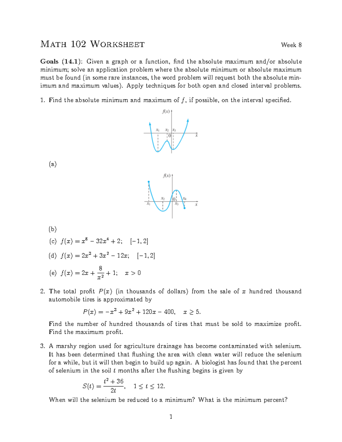 Math 102 Recitation Part7 - Math 102 Worksheet Week 8 Goals (14): Given ...
