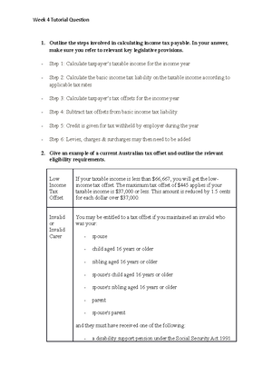 Week 3 tutorial - Questions explained - Designing Tax Policy and Reforming the Australian Tax ...