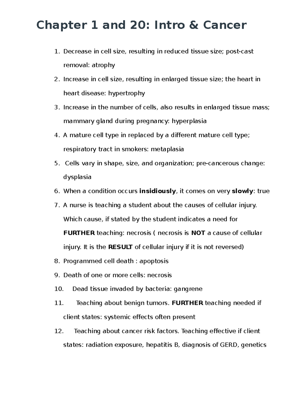 Ch 1 and 20 review questions - Chapter 1 and 20: Intro & Cancer ...