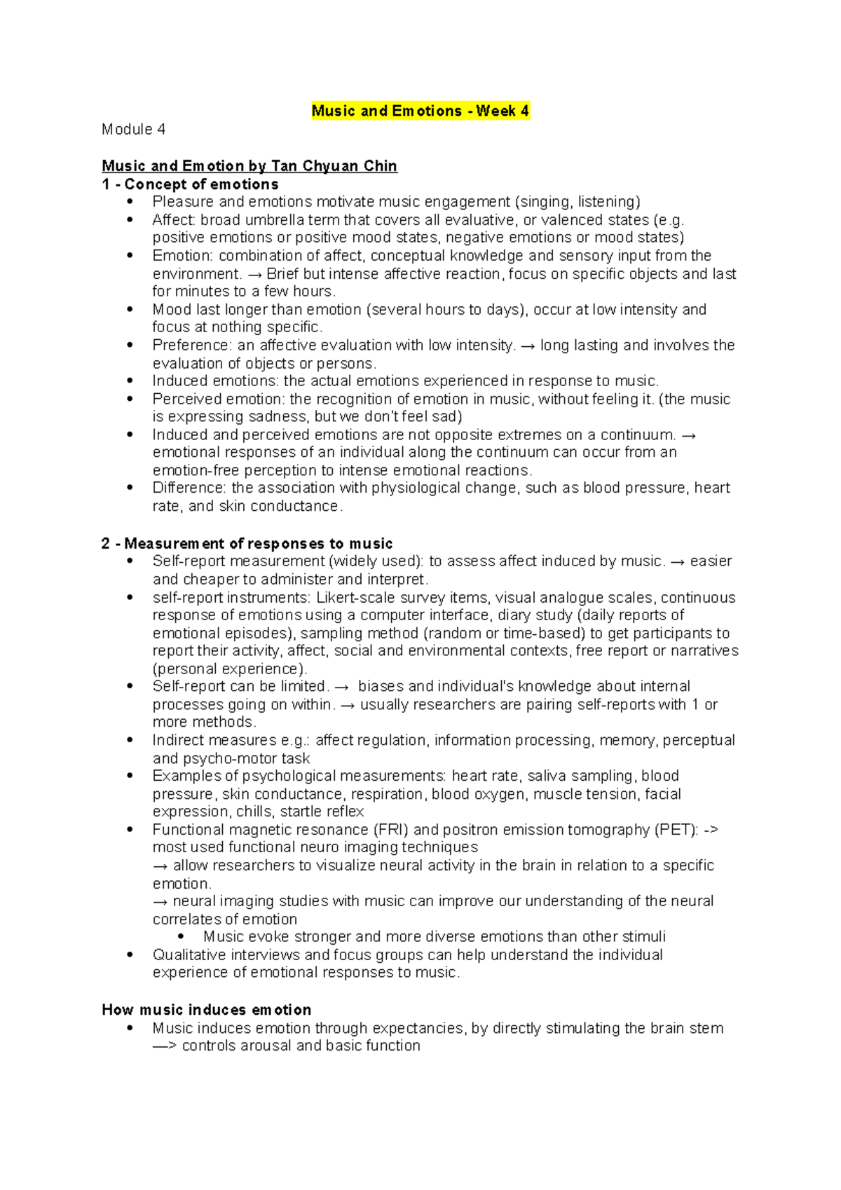 Module 4 Music and Emotions Summary - Music and Emotions - Week 4 ...