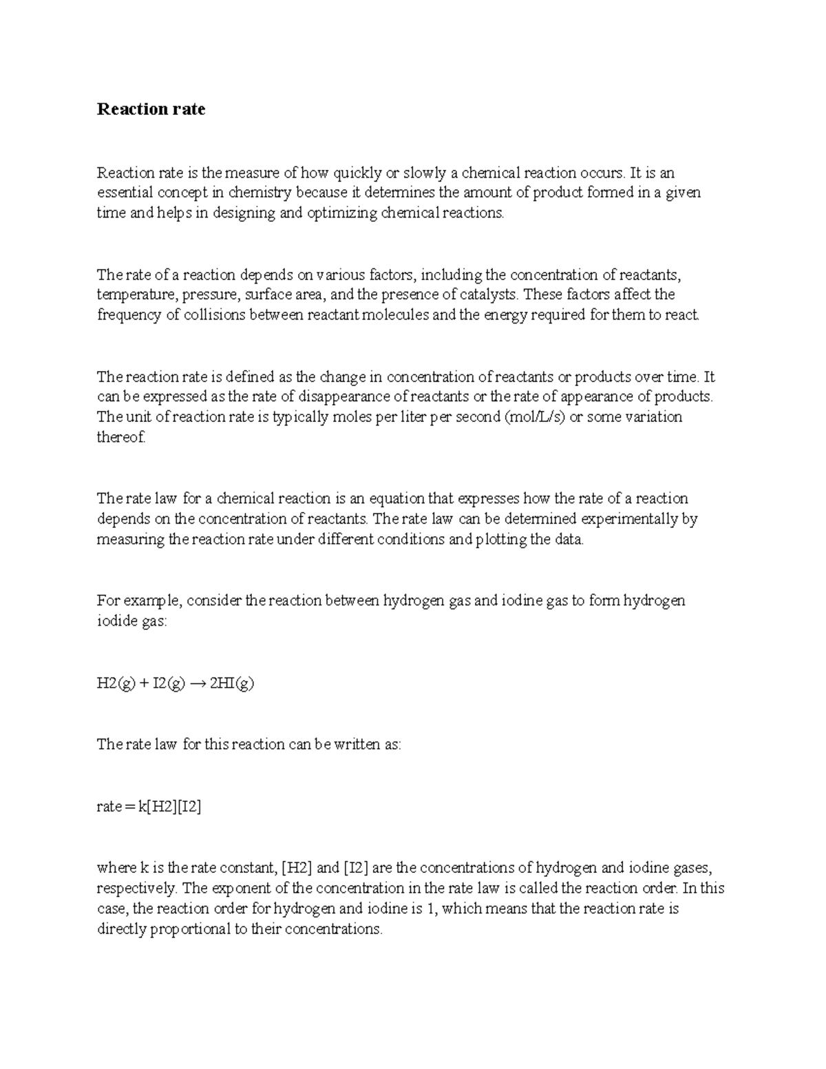 Reaction rate - Reaction rate Reaction rate is the measure of how ...