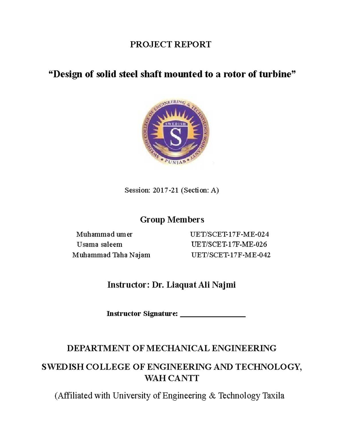 Problem statement report - PROJECT REPORT “Design of solid steel shaft ...