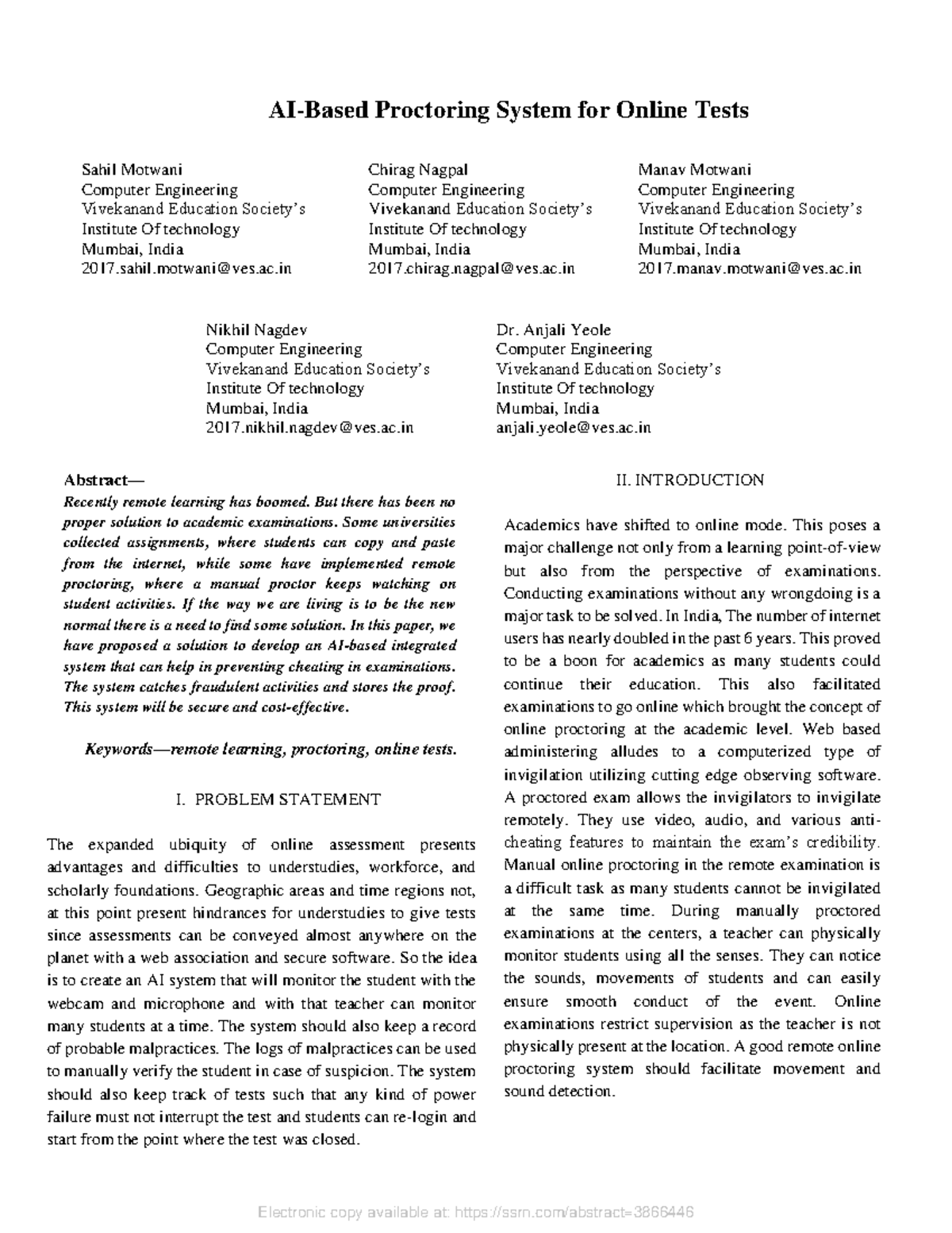 SSRNeqiafuiygfqe - AI-Based Proctoring System for Online Tests Sahil ...