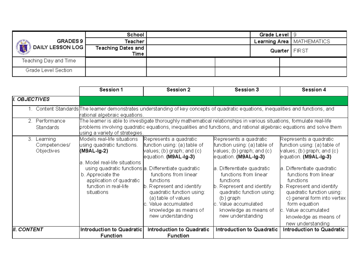 447137193 DLL WK 6 LC 10 11 doc - GRADES 9 DAILY LESSON LOG School ...