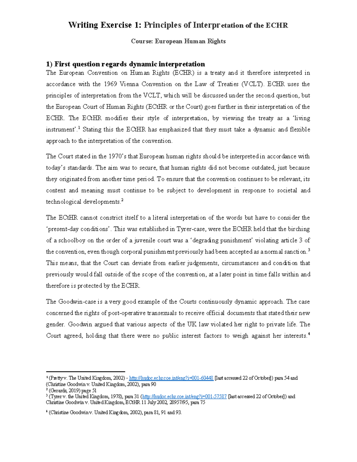 Human Rights Writing Exercise 1 (first question) - Writing Exercise 1: Principles of ...