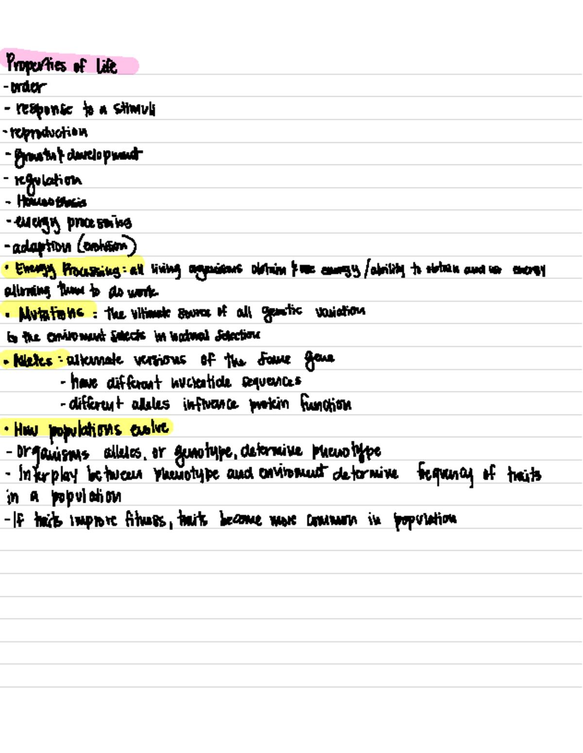 Intro to biology - Properties of life order - response toa stimuli ...