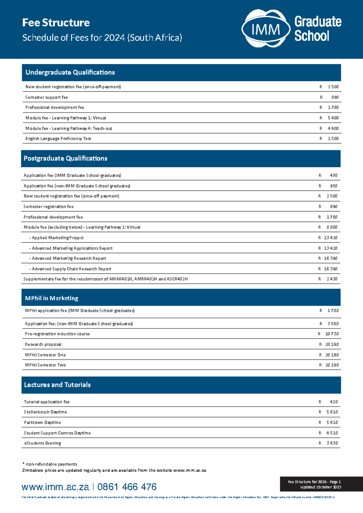 2024 SA Fee Structure - Fee Structure Schedule of Fees for 2024 (South ...