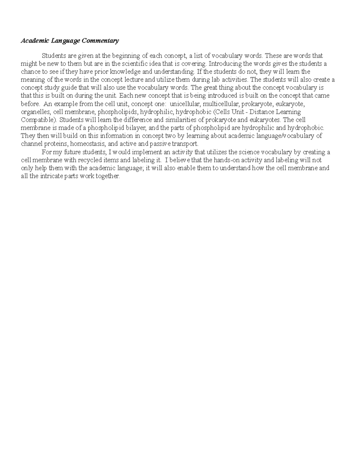 Academic Language Commentary - Academic Language Commentary Students ...