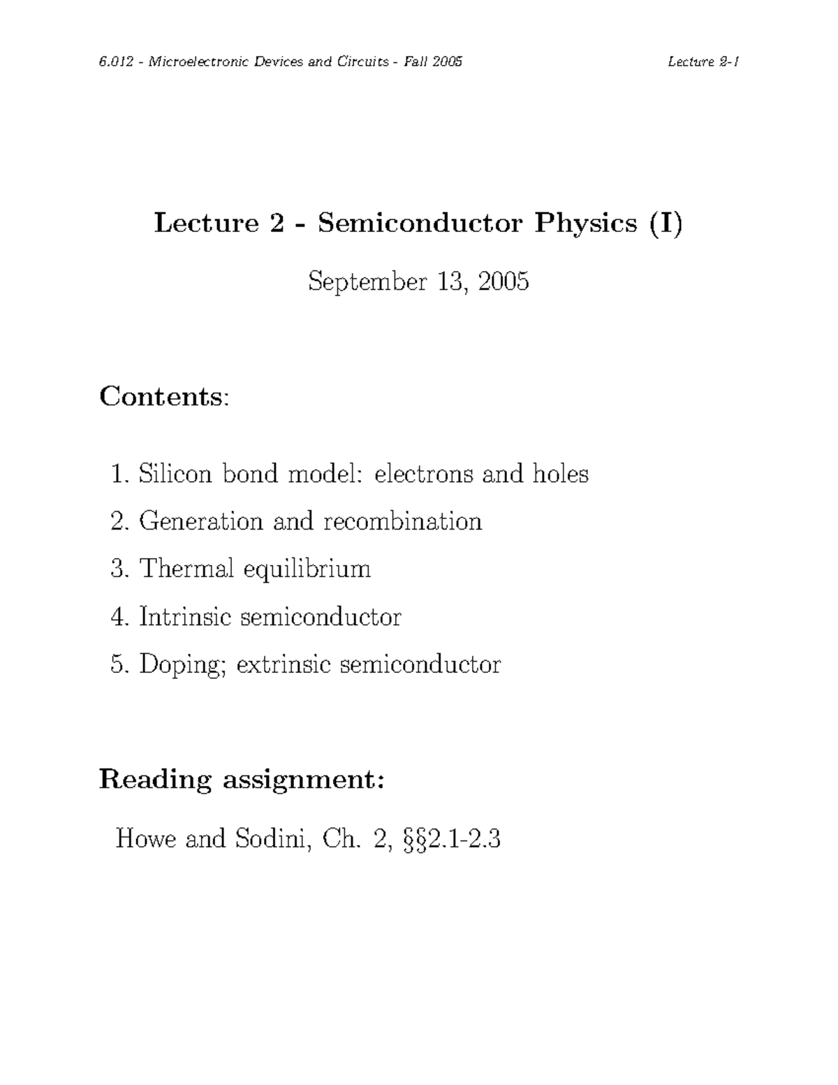 Semiconductor Physics (I) - Lecture 2 - Semiconductor Physics (I ...