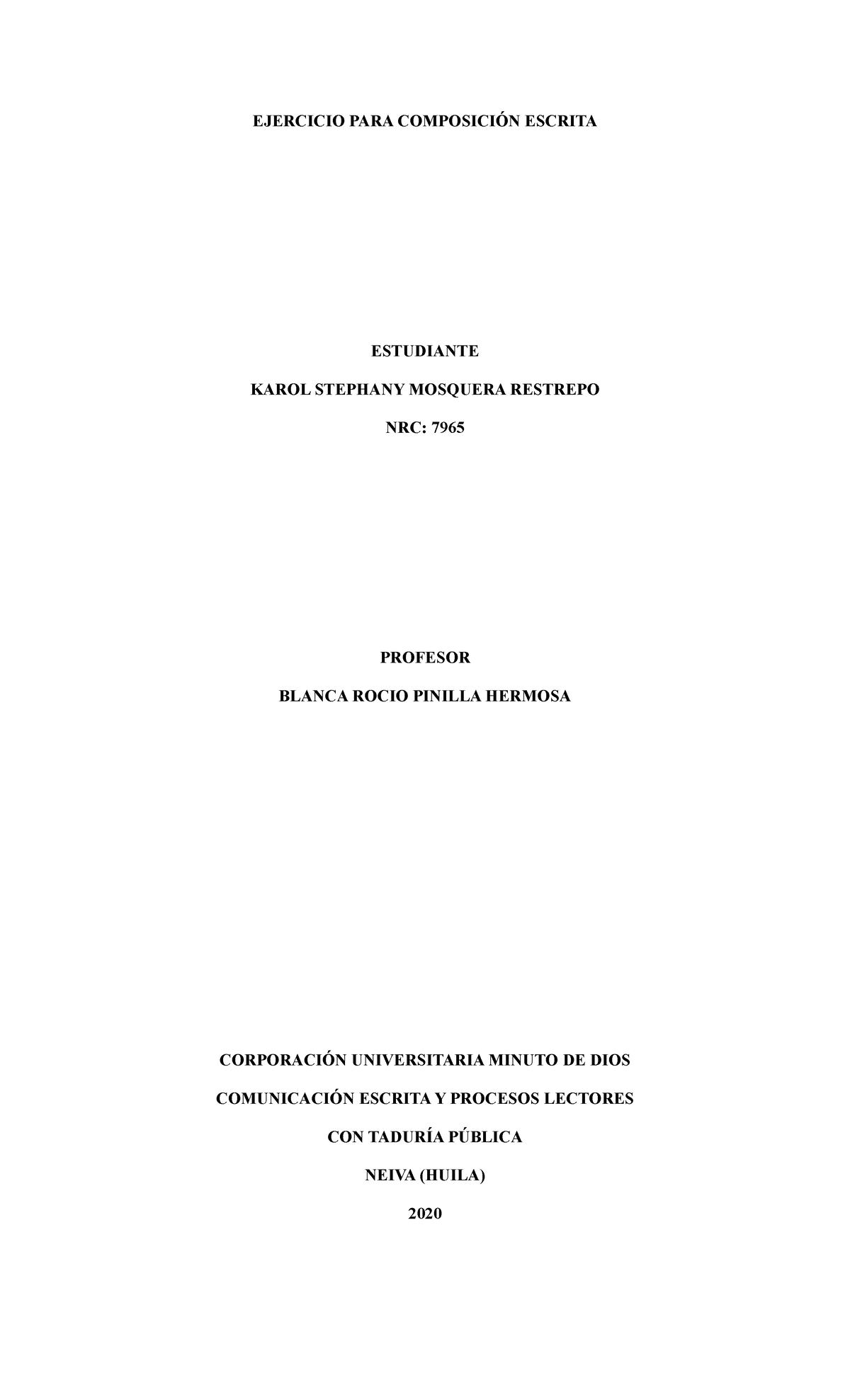 Ejercicio de Composición Escrita - EJERCICIO PARA COMPOSICIÓN ESCRITA ...