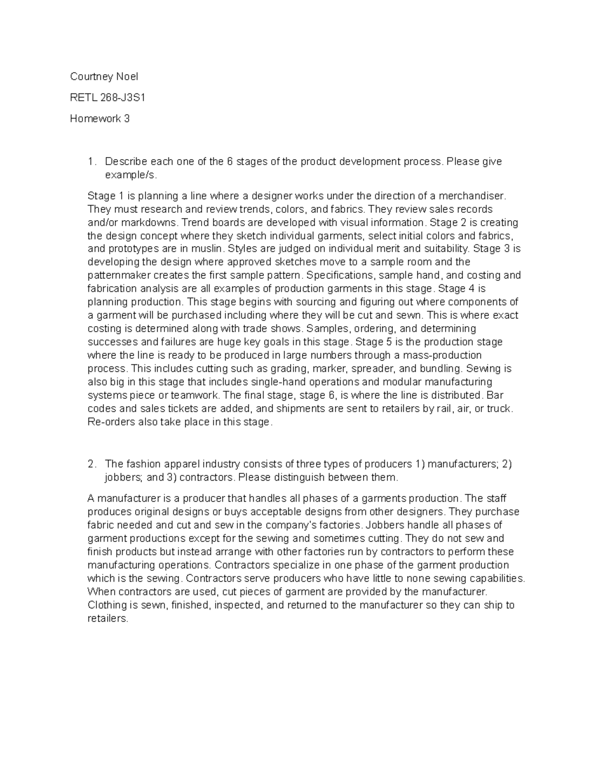 Principles of Fashion Merchandising - Homework 3 - Courtney Noel RETL ...