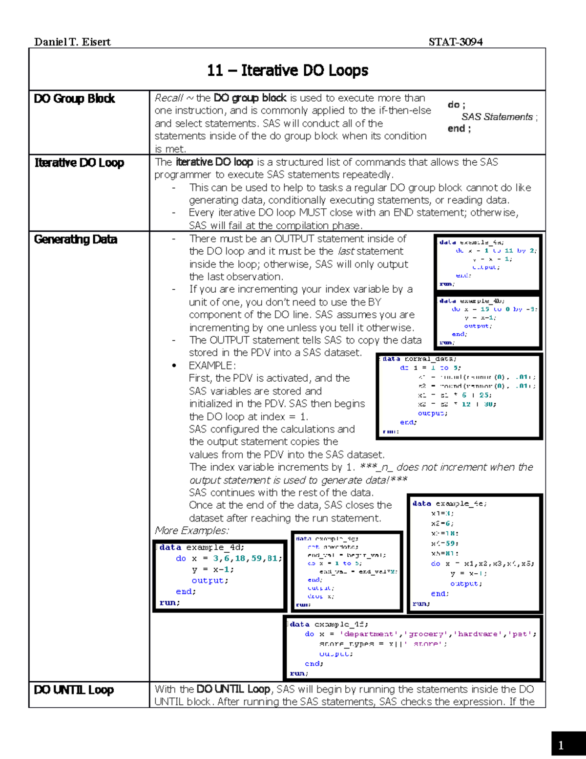 Stat 3094 Lecture 11 Iterative Do Loops 1 Daniel T Eisert Stat