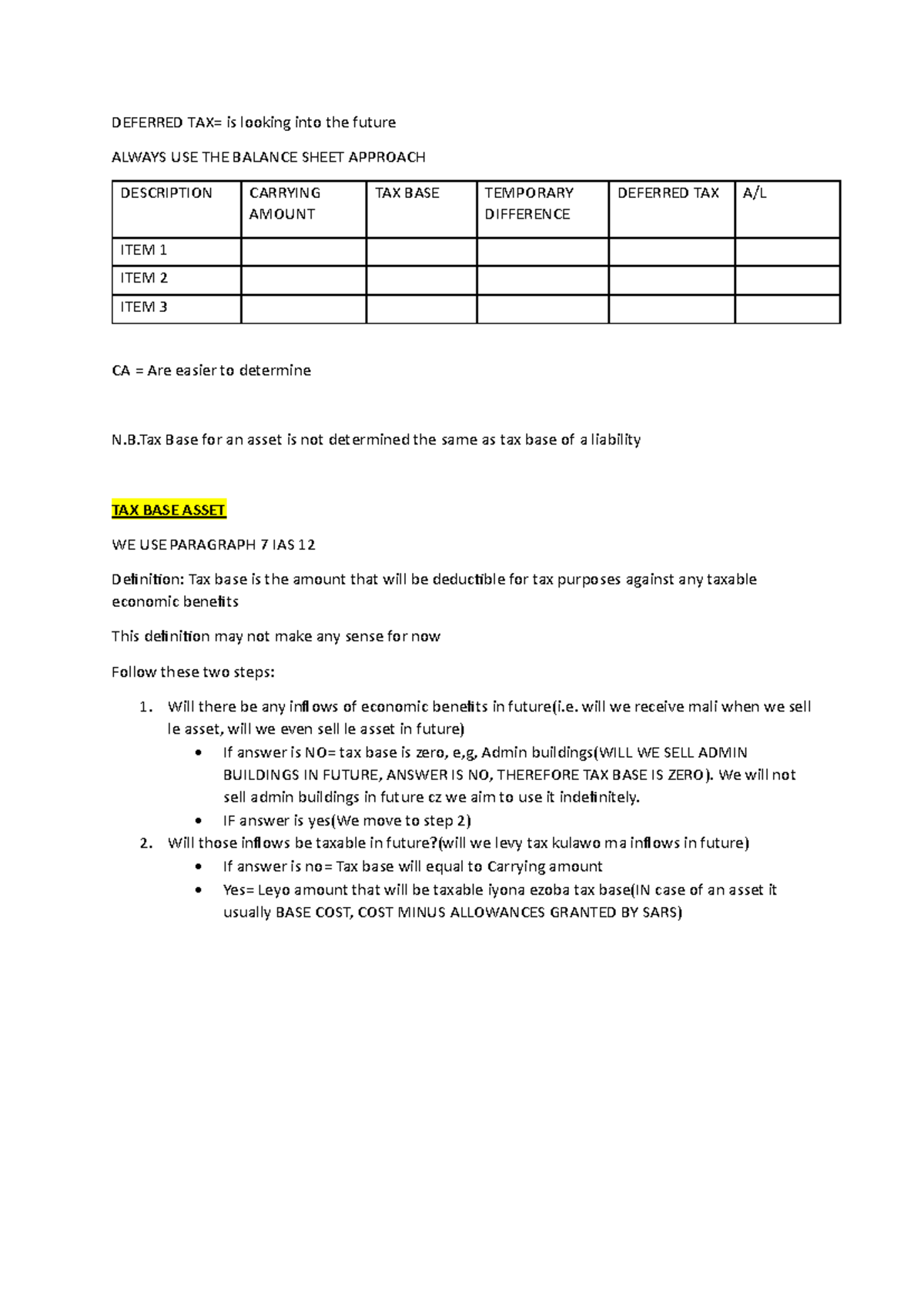 Deferred TAX - DEFERRED TAX= is looking into the future ALWAYS USE THE ...