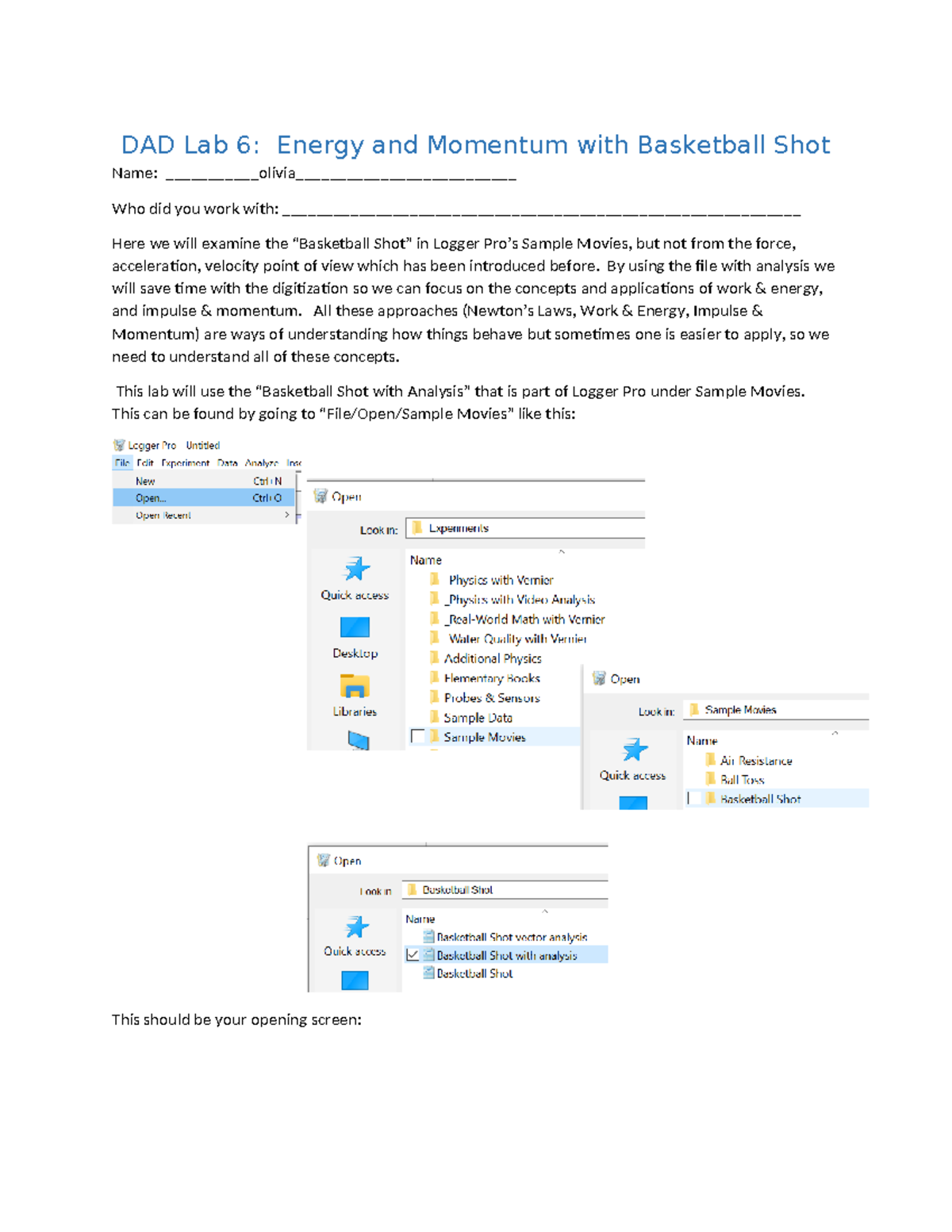 DAD Lab 6 Energy and Momentum with Basketball Shot in Video Analysis ...