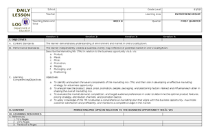 Entrep Q2 WEEK5 - DAILY LESSON LOG - DAILY LESSON LOG Department of ...