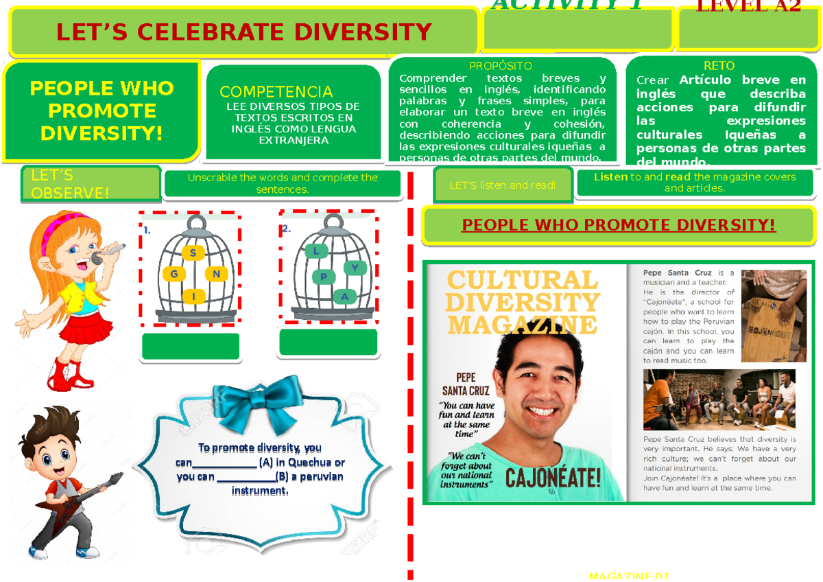Ficha 1- A2 - xxx - LET’S CELEBRATE DIVERSITYLET’S CELEBRATE DIVERSITY ...