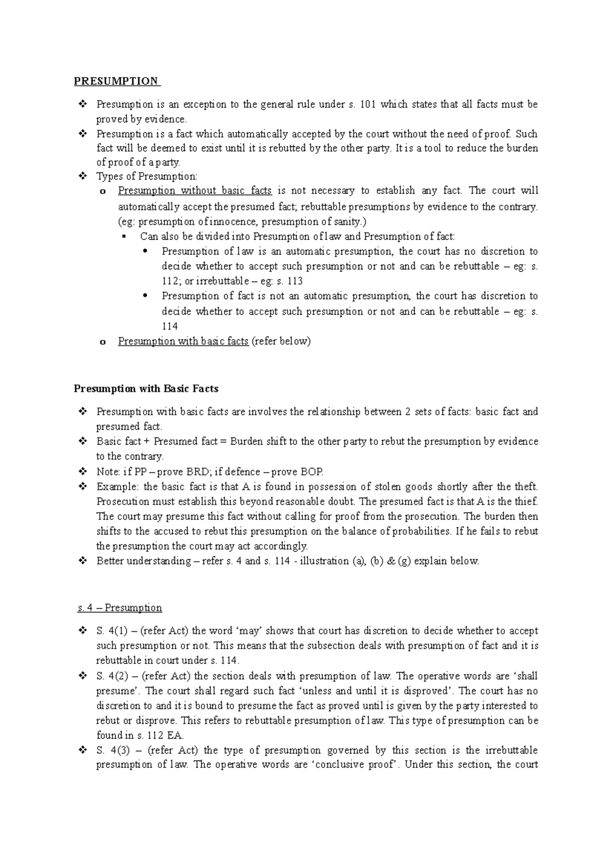 Law of Evidence 1 - Presumption - PRESUMPTION Presumption is an ...