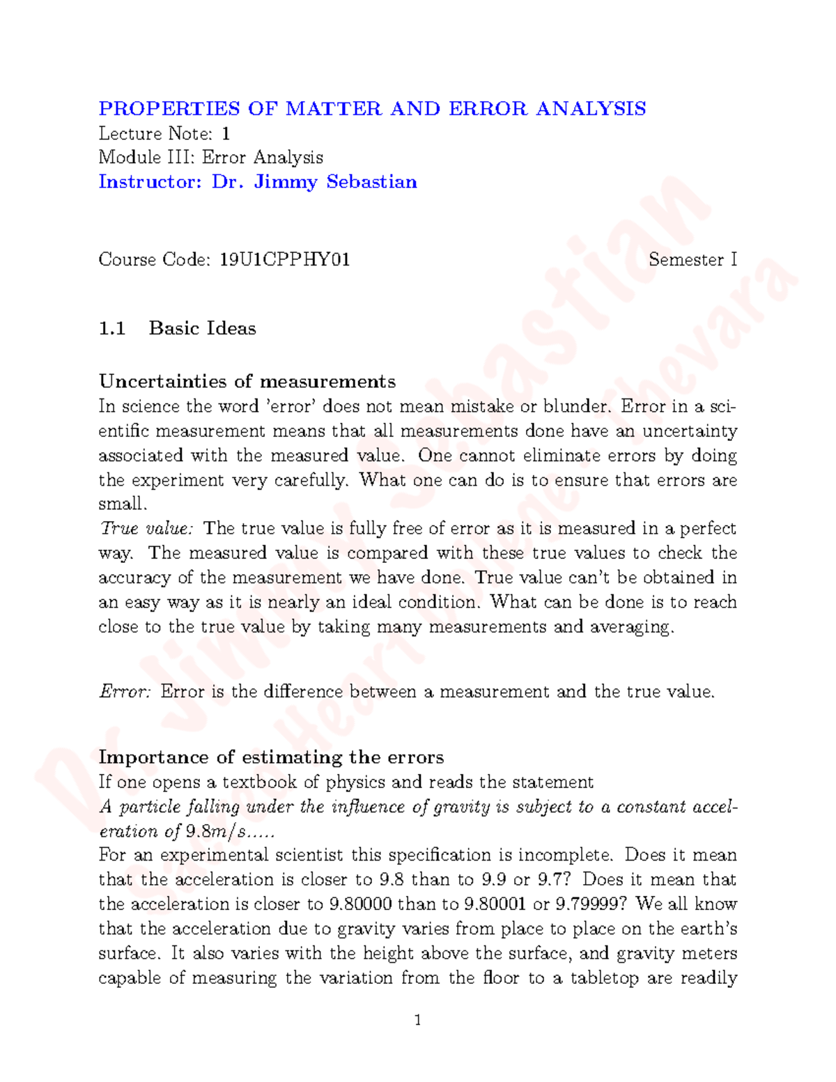 Error analysis and examples - PROPERTIES OF MATTER AND ERROR ANALYSIS ...