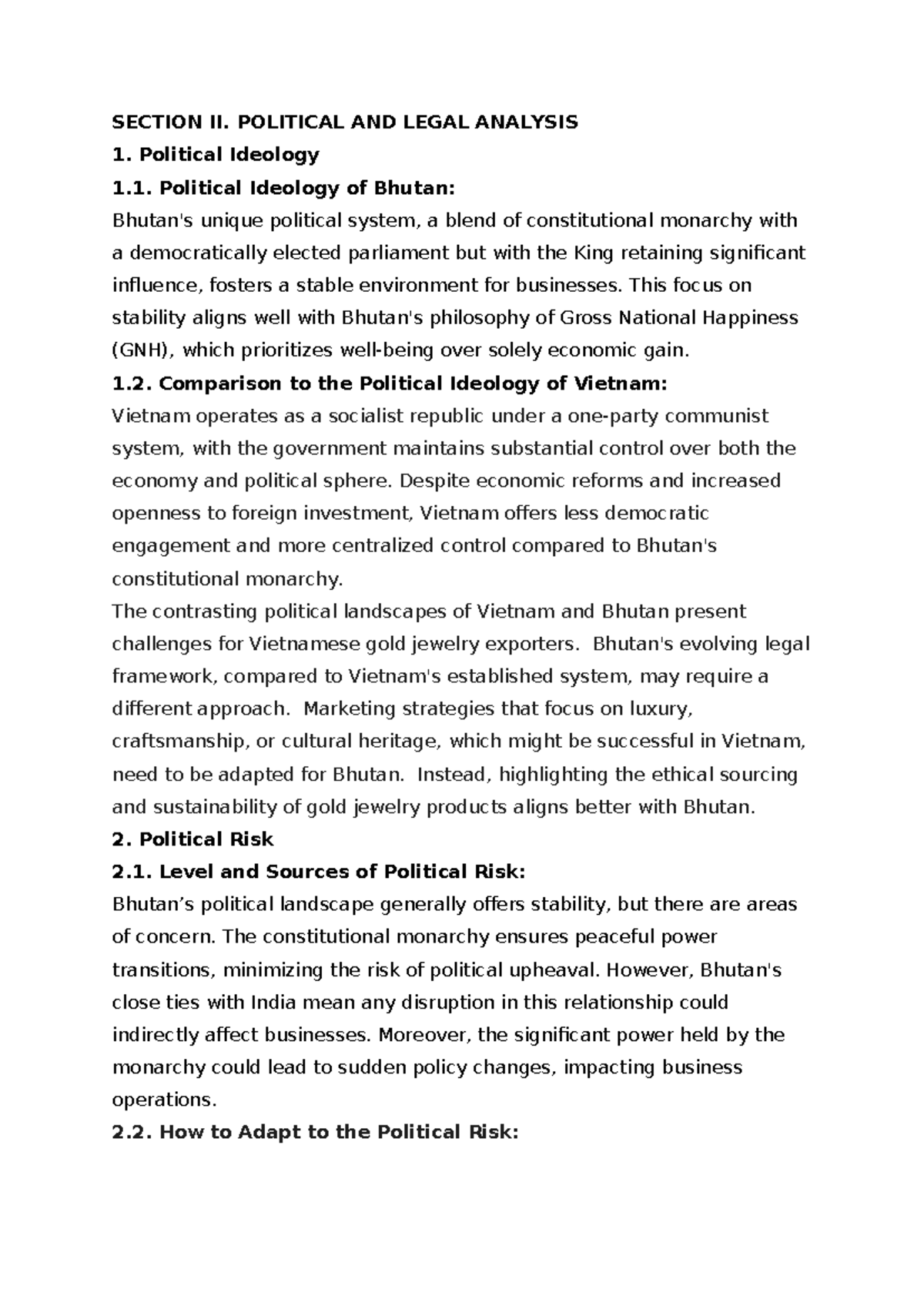 Section 2 Political AND Legal Analysis - SECTION II. POLITICAL AND ...