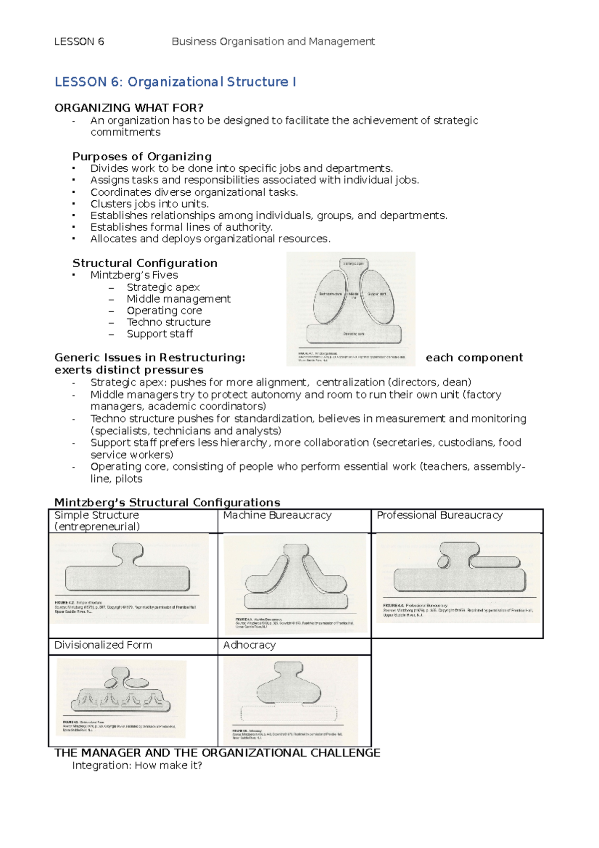 Lesson 6-Organizational Structure I y II - LESSON 6 Business ...