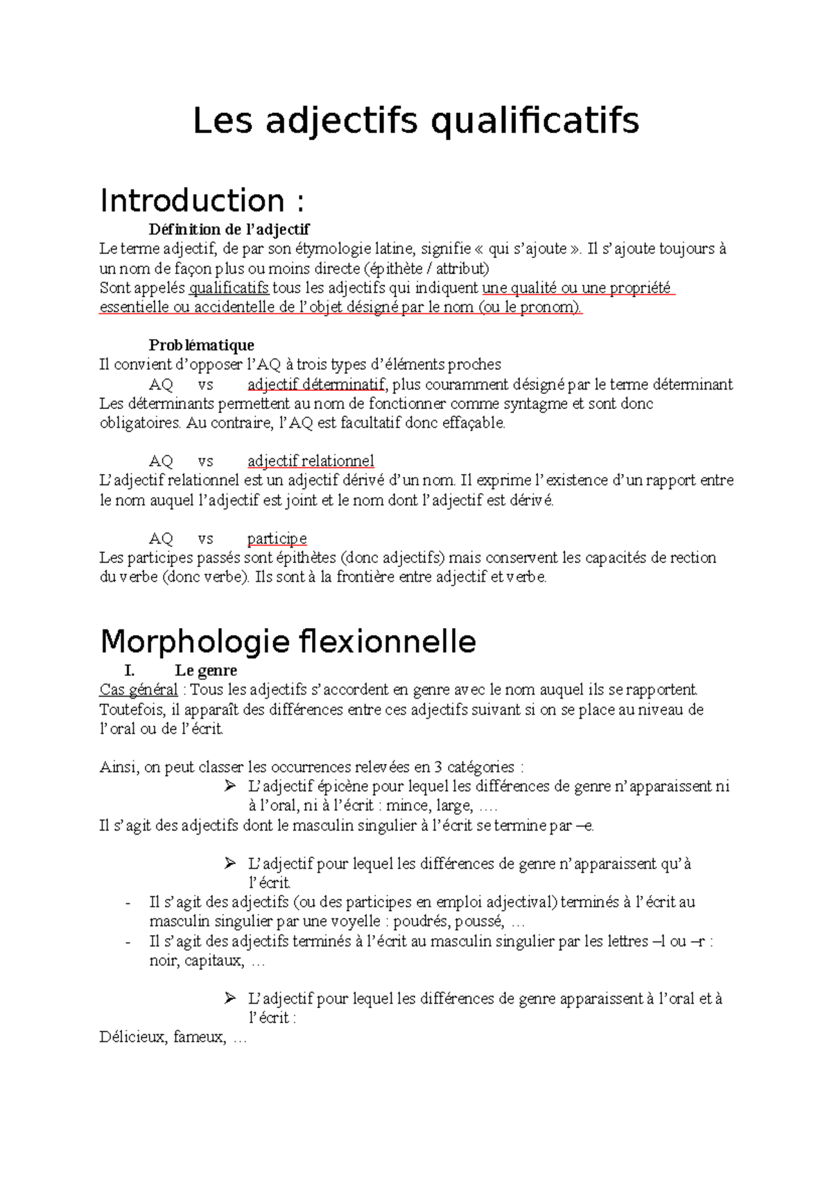 Adjectifsqualificatifs - Les adjectifs qualificatifs Introduction ...