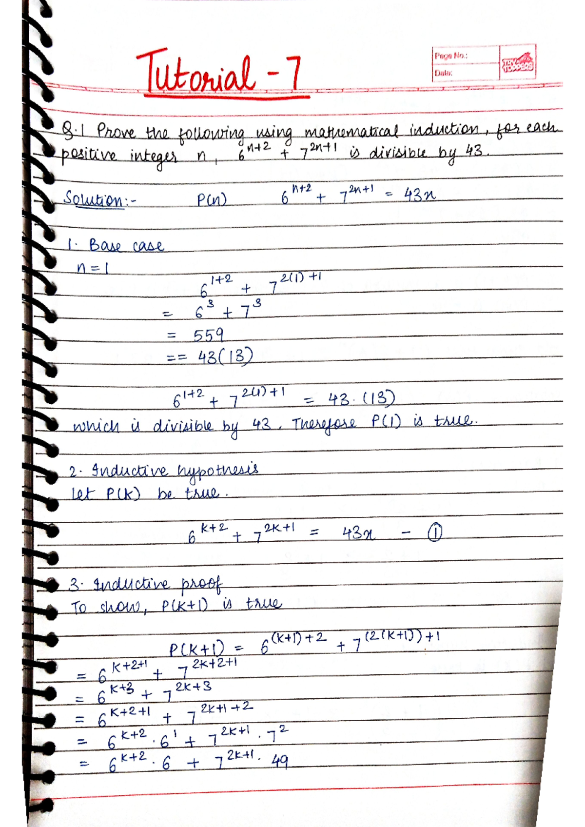 Tutorial 7 - Tutorial Page No.: Date: Q Prove the following using mathematical induction, for ...