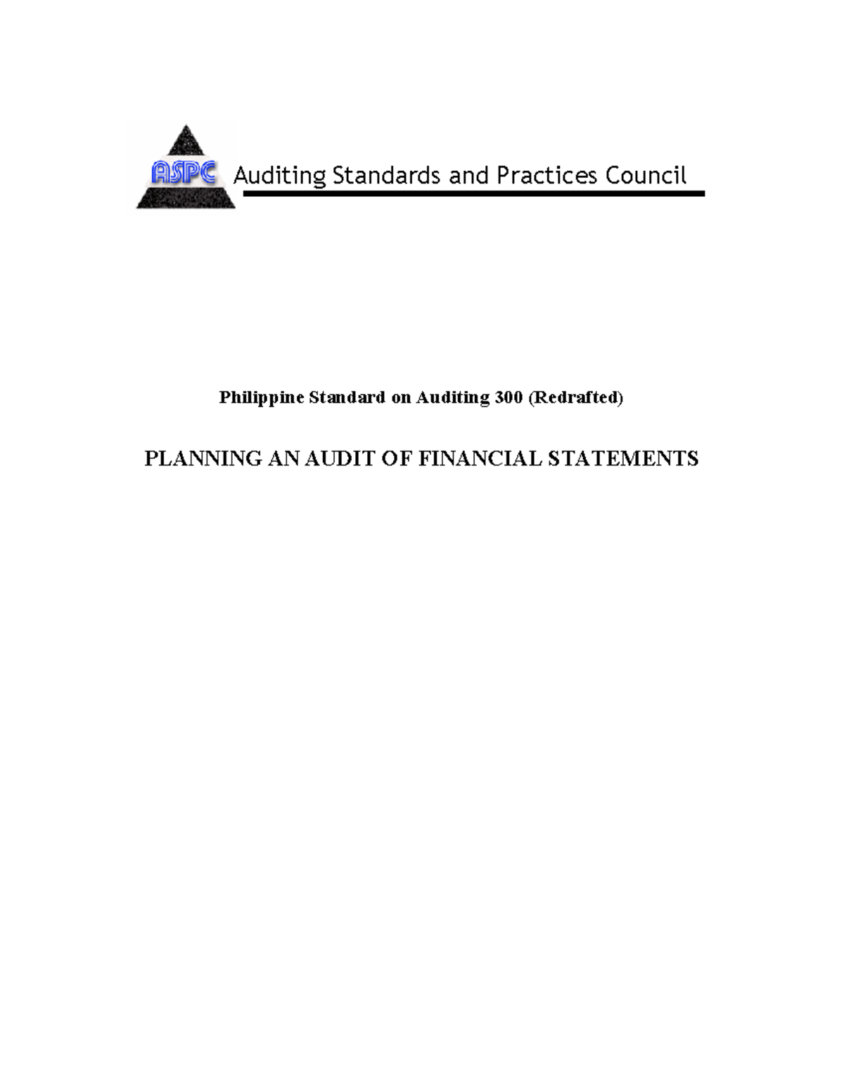 PSA 300 - Planning an Audit of Financial Statements (Redrafted) - - Studocu