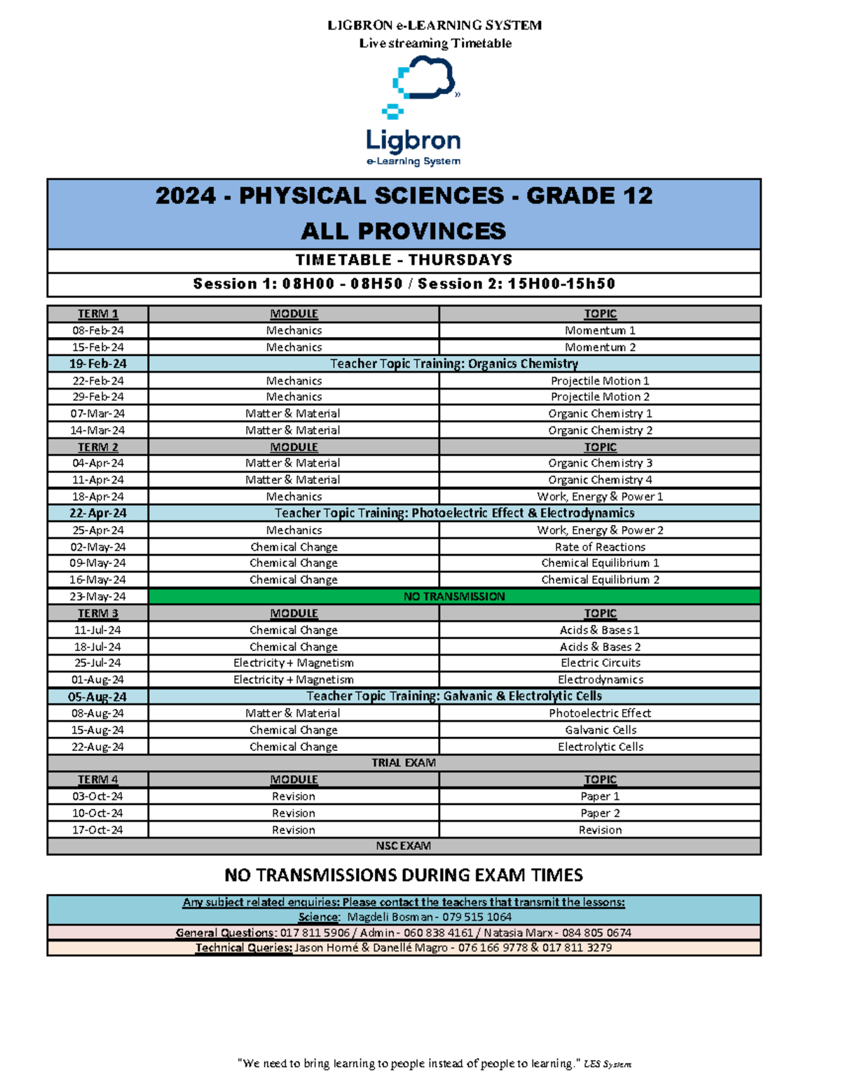 Science GR.12 Calendar 1714484815 - LIGBRON e-LEARNING SYSTEM Live ...
