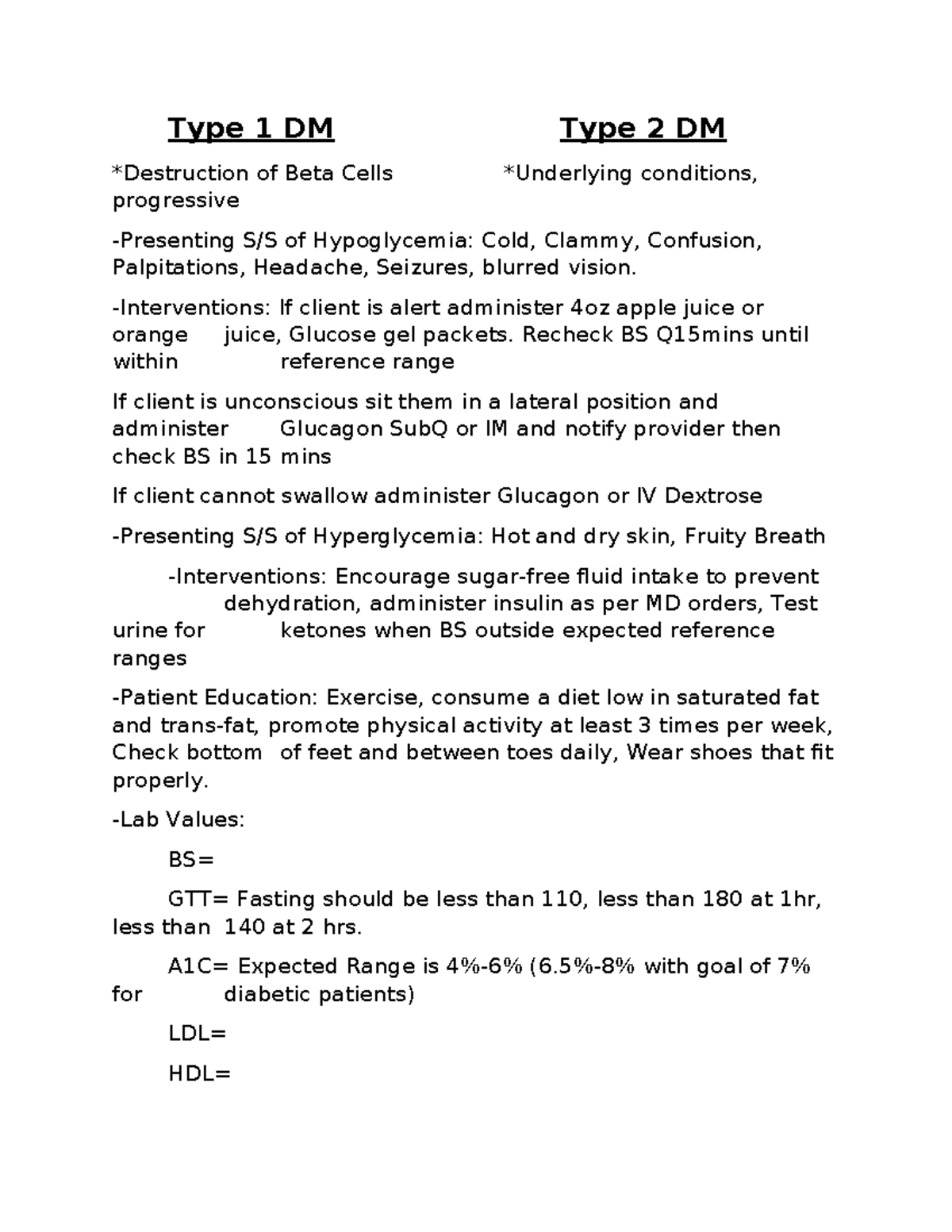 Document 13 - assignment 13 - Type 1 DM Type 2 DM *Destruction of Beta ...