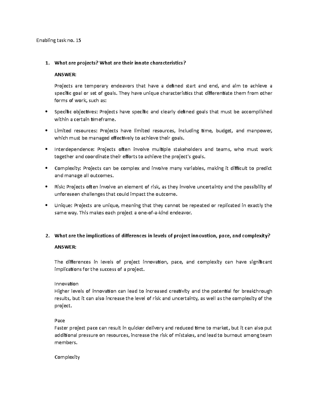 Enabling task 15 - implications of differences in levels of project ...