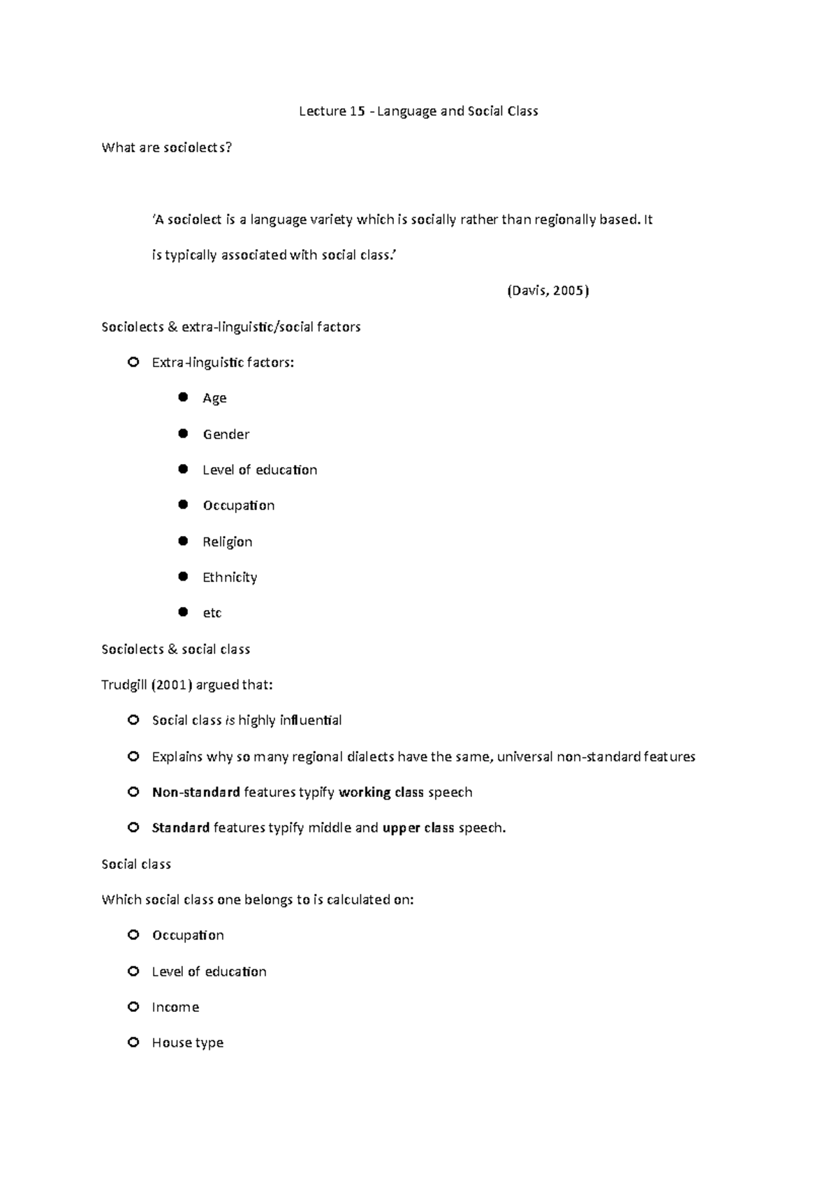 Lecture 15 - language and social class - Lecture 15 - Language and ...