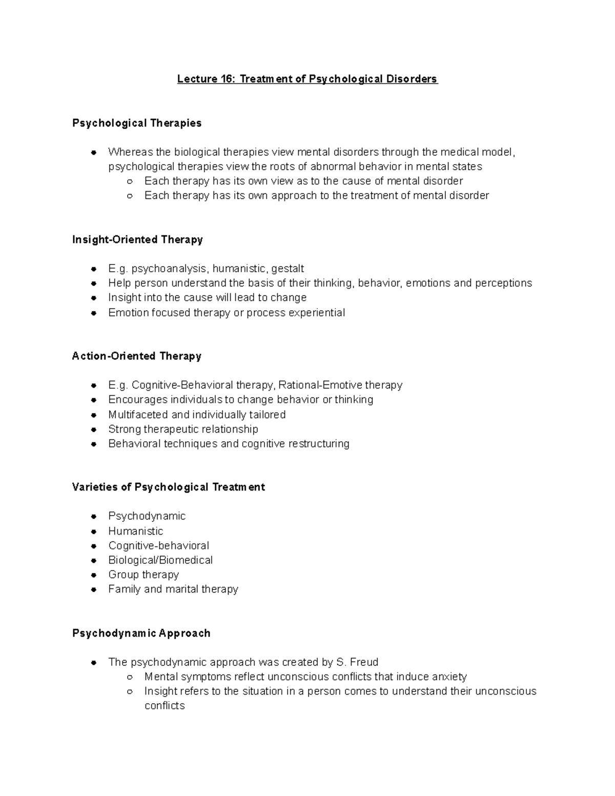Treatment of Psychological Disorders- Lecture 16 (2018) - Lecture 16 ...