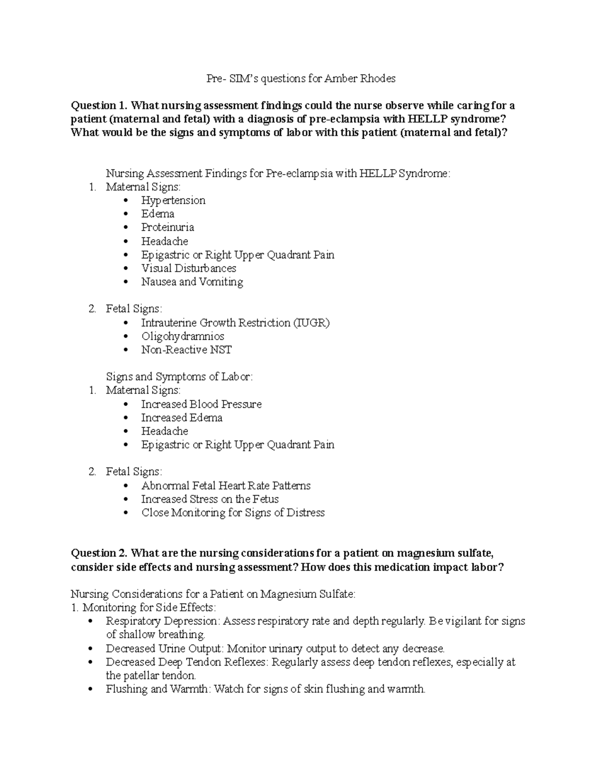 Pre-Sim Questions Amber Rhodes - Pre- SIM’s questions for Amber Rhodes ...