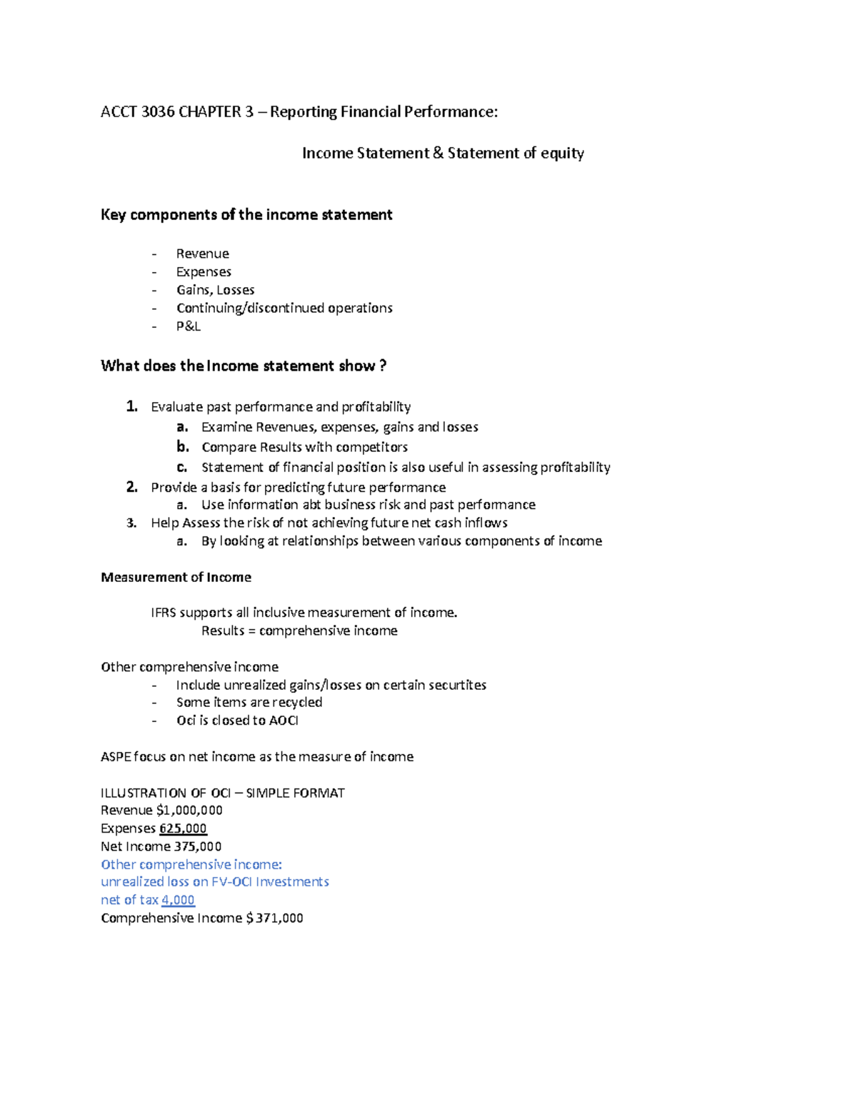 ACCT 3036 Chapter 3 - ACCT 3036 CHAPTER 3 – Reporting Financial Performance: Income Statement ...