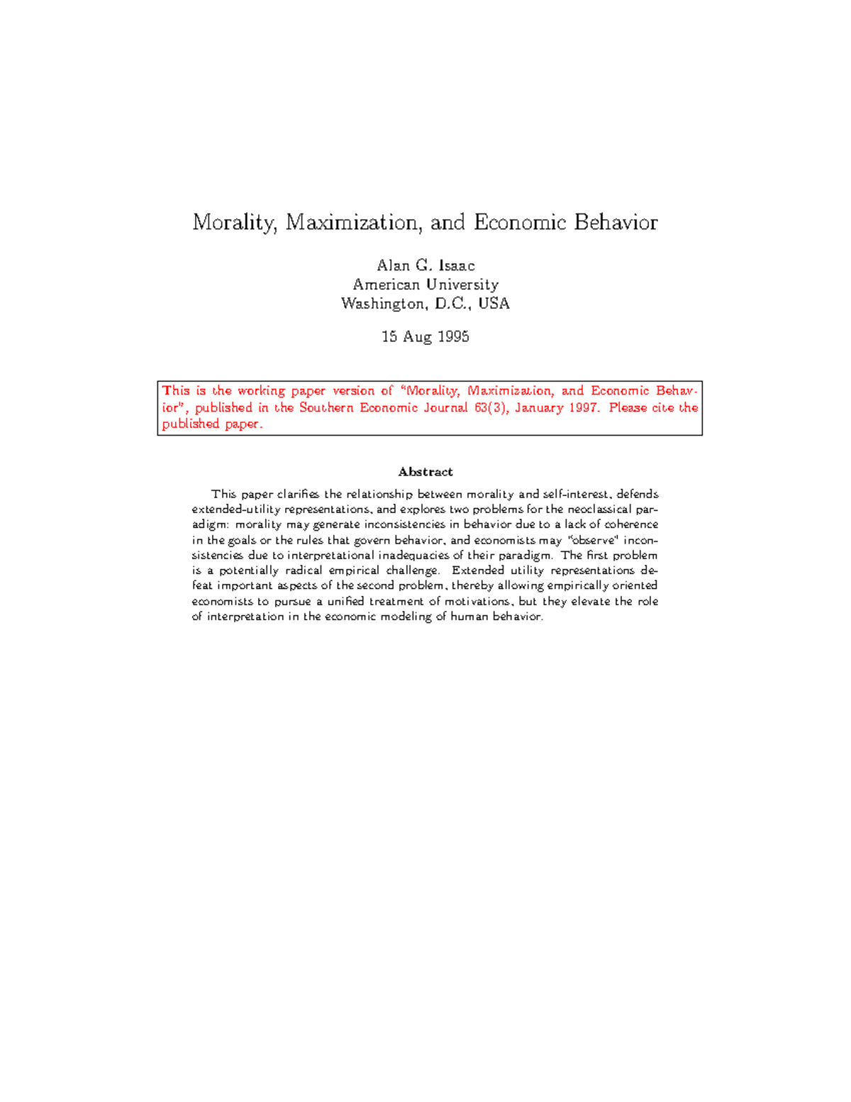 Isaac 97sej International Organizations - Morality, Maximization, and ...