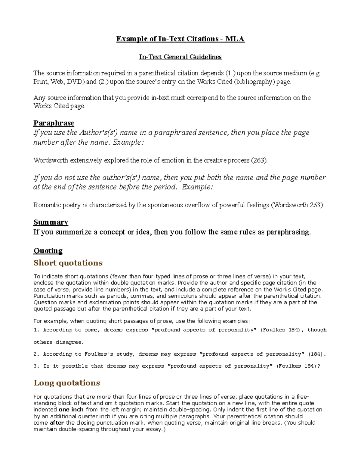 MLA in text cite examples 2016 - Example of In-Text Citations - MLA In ...