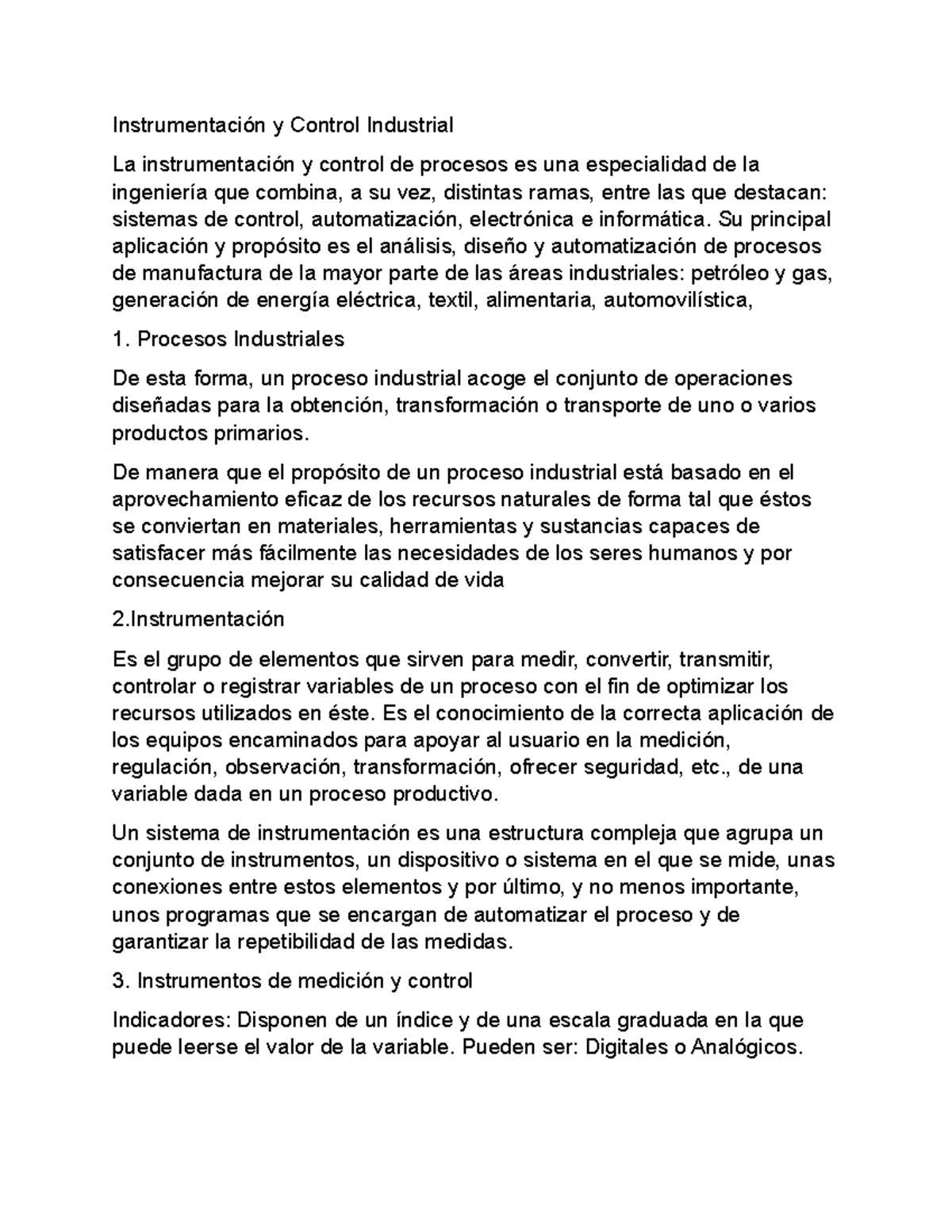 Instrumentación y Control Industrial - Instrumentación y Control Industrial La instrumentación y ...