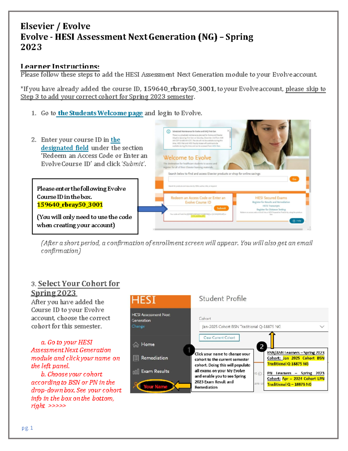 HESI SP23 Learner Instructions. - pg. 1 Elsevier / Evolve Evolve - HESI ...