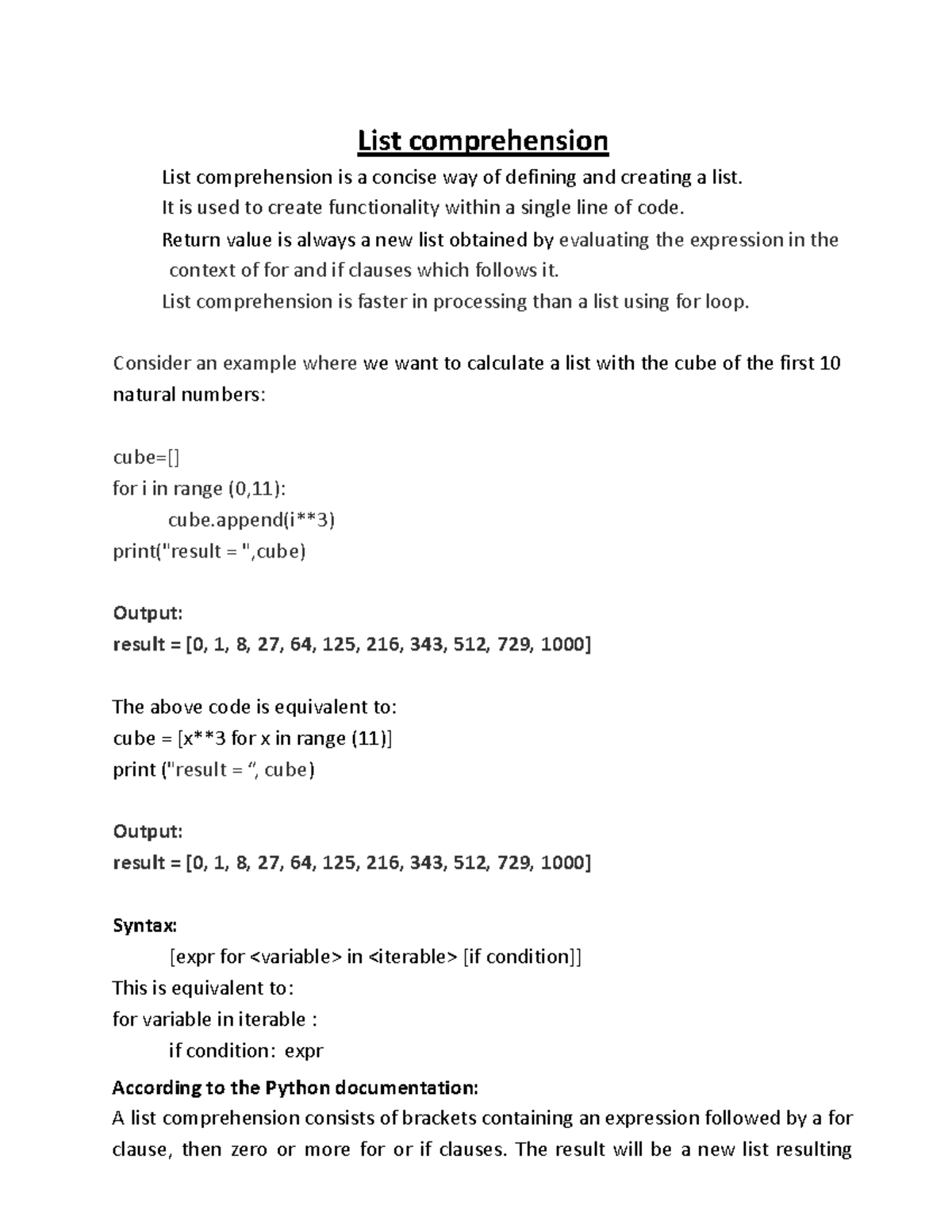 UNIT-4 list comprehension - List comprehension List comprehension is a ...