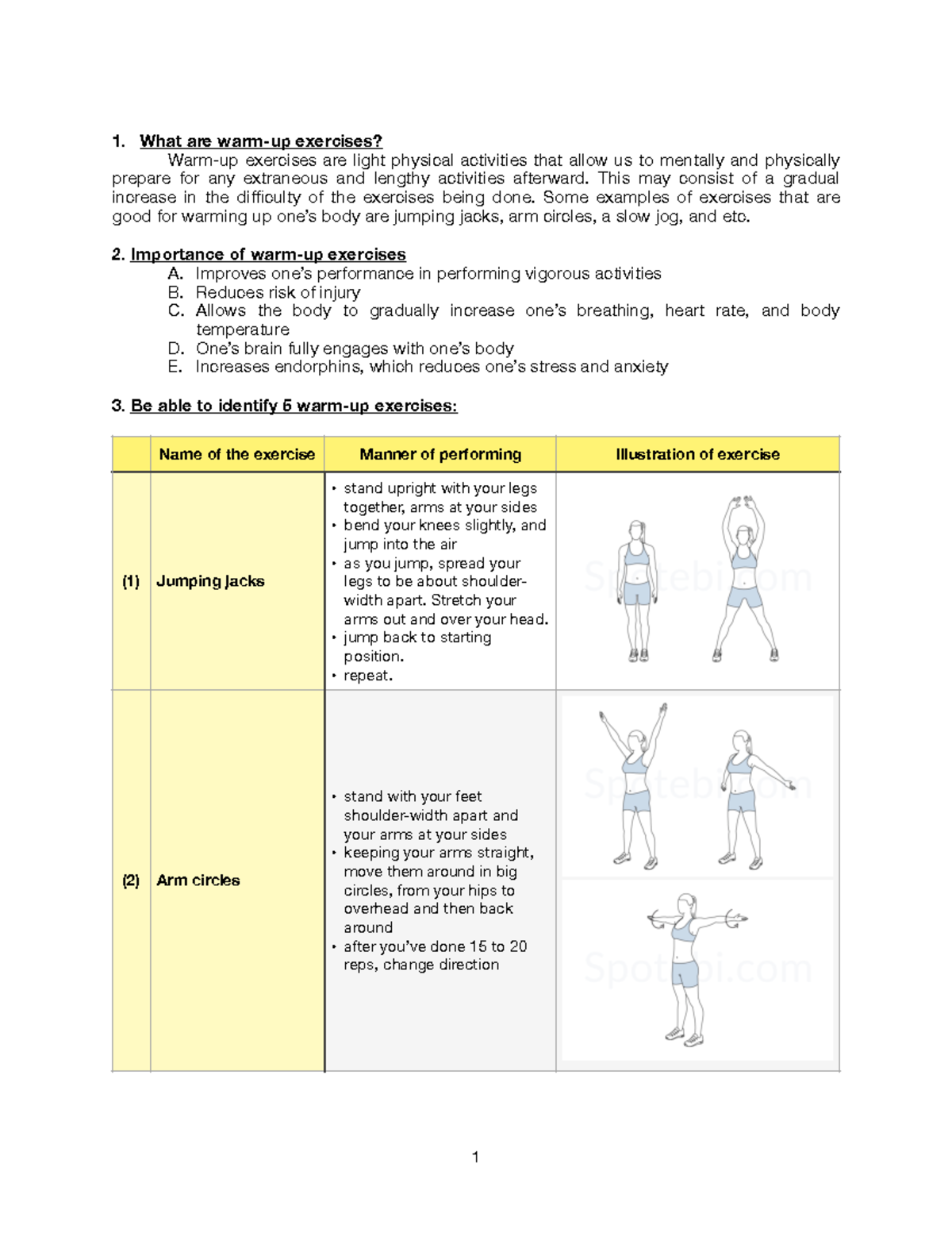 Concepts on Warm-up Exercises - 1. What are warm-up exercises? Warm-up ...