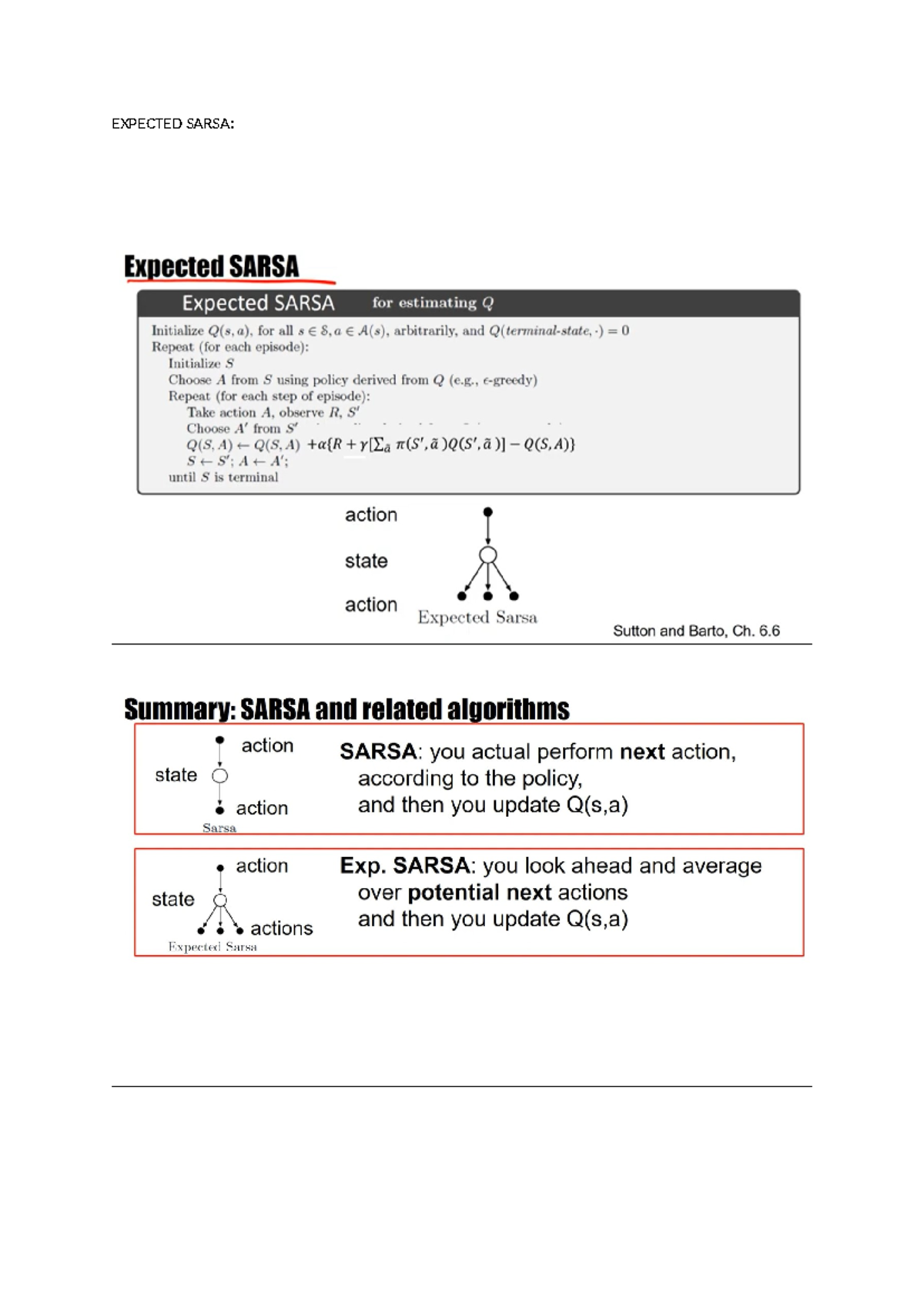 Expected Sarsa - notes - Cse (ai & ml) - EXPECTED SARSA: - Studocu